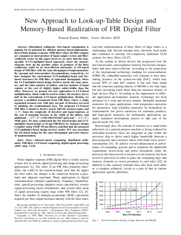 (PDF) New approach to look-up-table design and memory-based realization of FIR digital filter