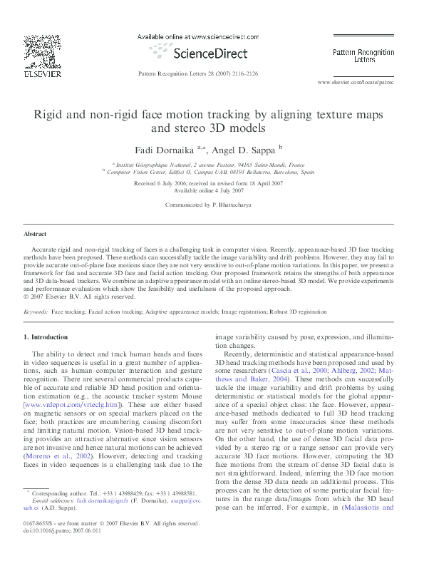 (PDF) Rigid and non-rigid face motion tracking by aligning texture maps and stereo 3D models