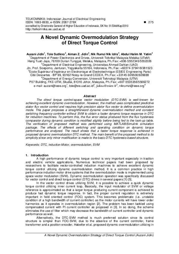 Pdf A Novel Dynamic Overmodulation Strategy Of Direct Torque Control