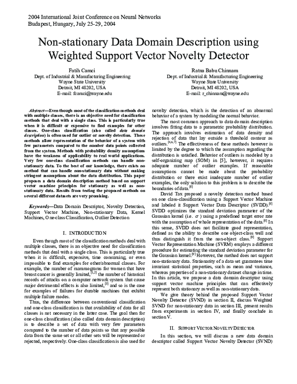(PDF) Non-stationary data domain description using weighted support vector novelty detector