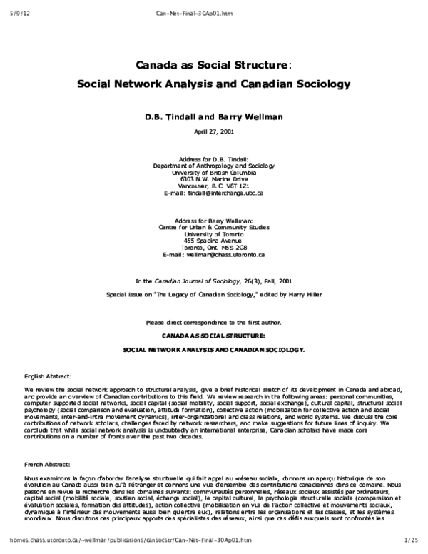 (PDF) Canada as social structure: Social network analysis and Canadian ...