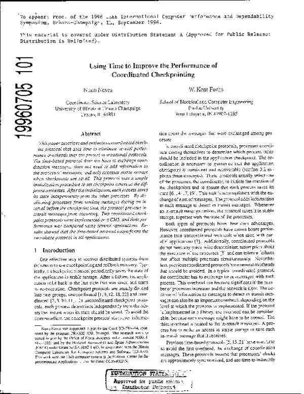 (PDF) Using time to improve the performance of coordinated checkpointing