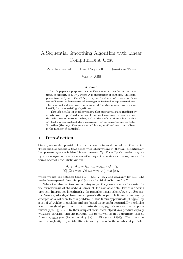 Pdf A Sequential Smoothing Algorithm With Linear Computational Cost 3176