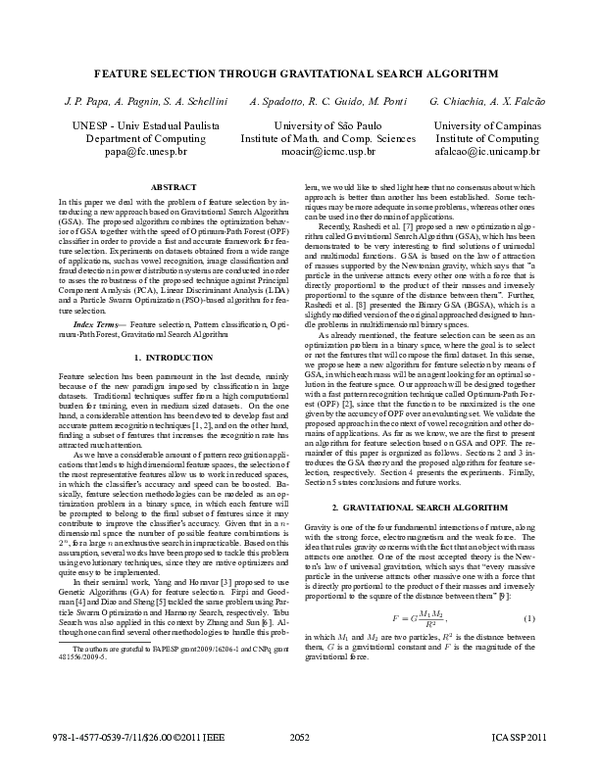 Pdf Feature Selection Through Gravitational Search Algorithm Joao Paulo Papa