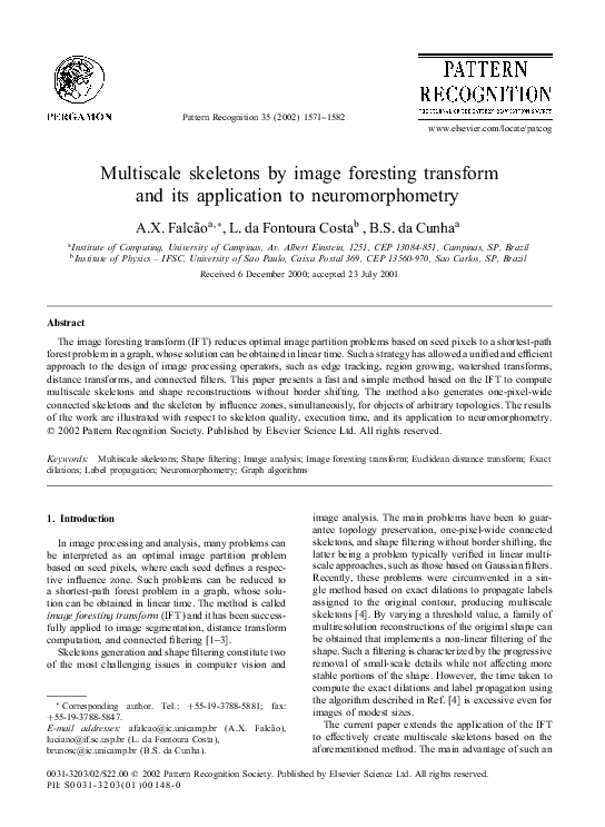 (PDF) Multiscale skeletons by image foresting transform and its application to neuromorphometry