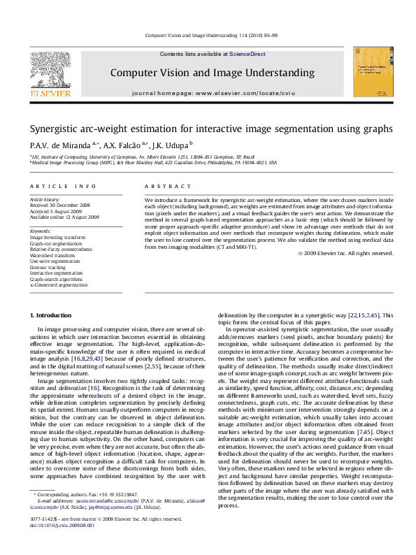 (PDF) Synergistic arc-weight estimation for interactive image segmentation using graphs