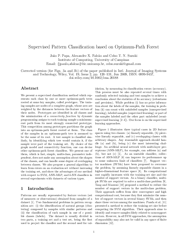 (PDF) Supervised pattern classification based on optimum‐path forest