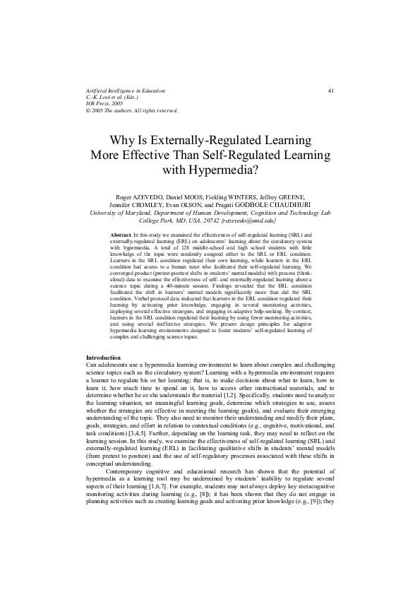 (PDF) Why Is Externally-Regulated Learning More Effective Than Self-Regulated Learning with ...