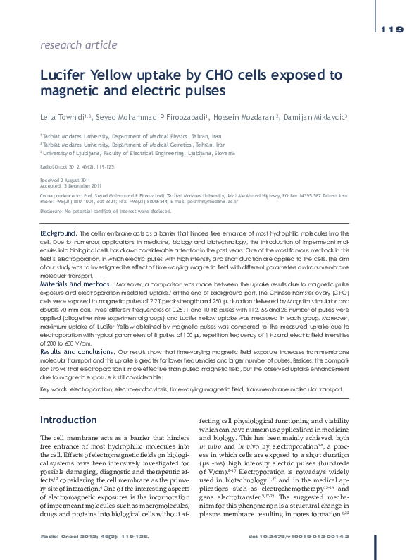 (PDF) Lucifer Yellow uptake by CHO cells exposed to magnetic and ...