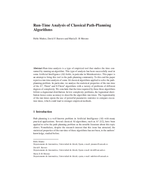 (PDF) Run-Time Analysis of Classical Path-Planning Algorithms