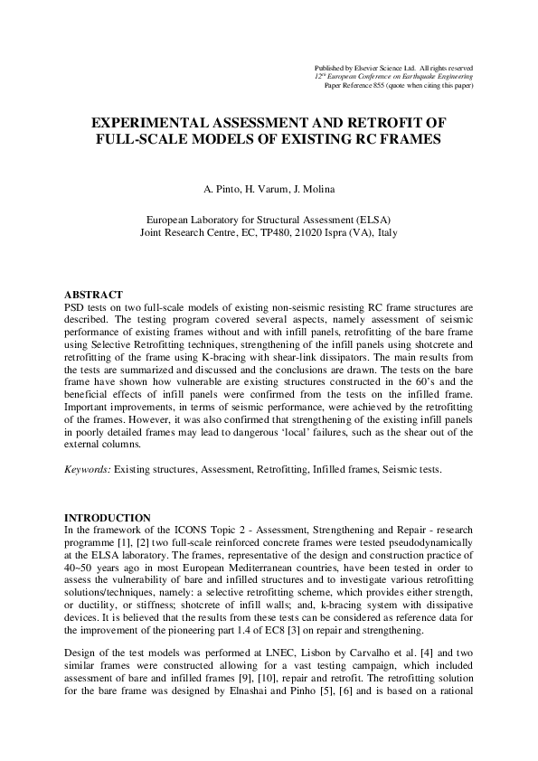 (PDF) Experimental assessment and retrofit of full-scale models of ...
