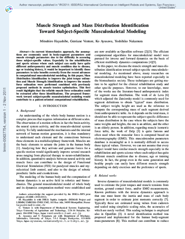 (PDF) Muscle strength and Mass Distribution Identification toward ...