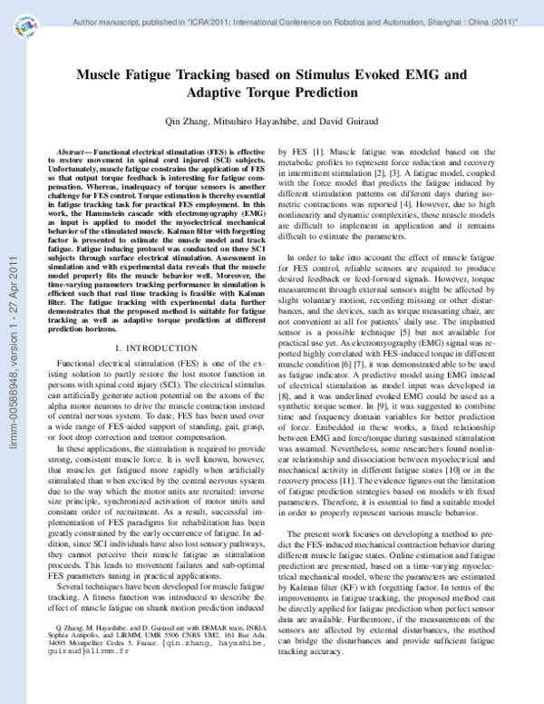 (PDF) Muscle fatigue tracking based on stimulus evoked EMG and adaptive ...