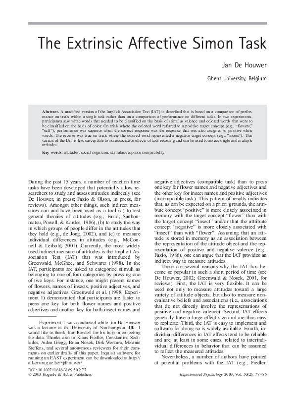 (PDF) The extrinsic affective Simon task