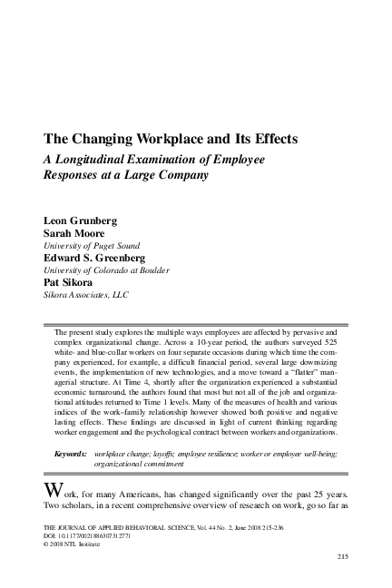 (PDF) The Changing Workplace: Employee Responses Over Time at One Large ...