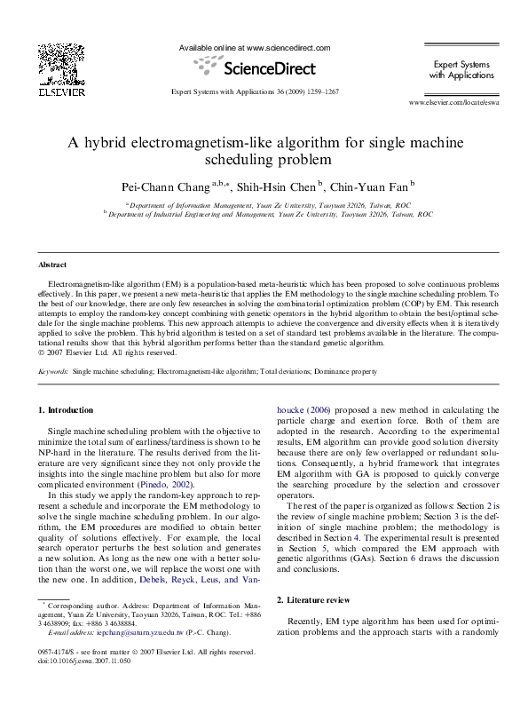 Pdf A Hybrid Electromagnetism Like Algorithm For Single Machine Scheduling Problem