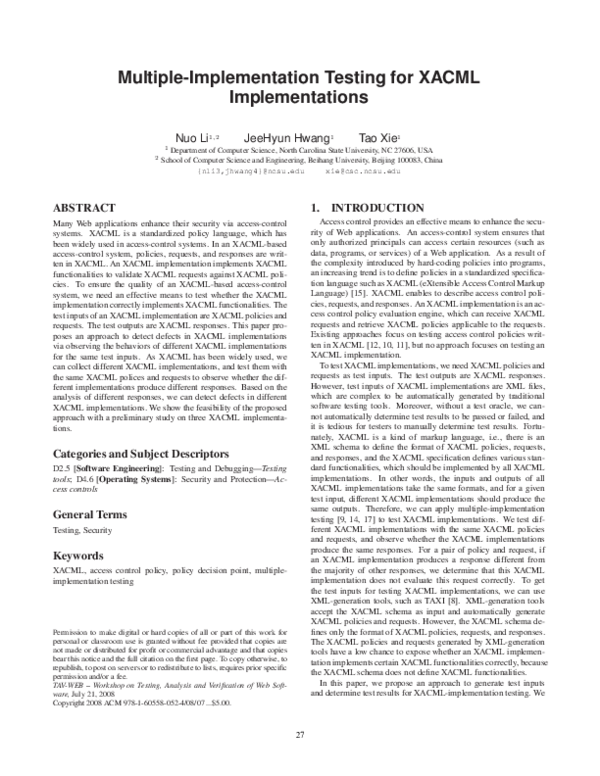 (PDF) Multiple-implementation testing for XACML implementations
