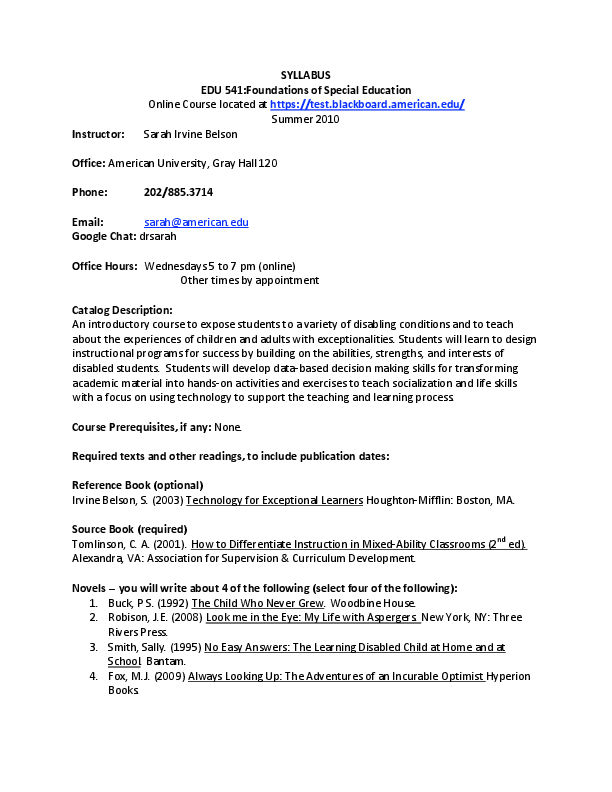 (PDF) EDU 541 Foundations of Special Education course syllabus