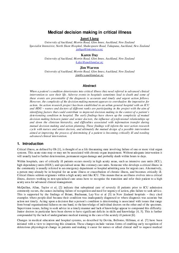 (PDF) Medical decision making in critical illness
