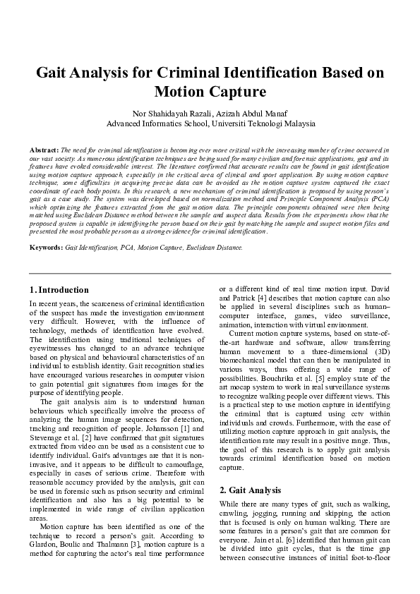 (PDF) Gait Analysis for Criminal Identification Based on Motion Capture