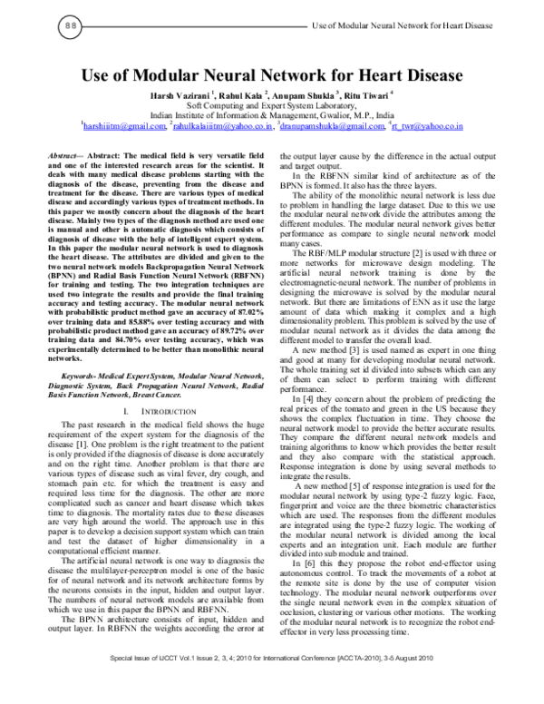 (PDF) Use of Modular Neural Network for Heart Disease