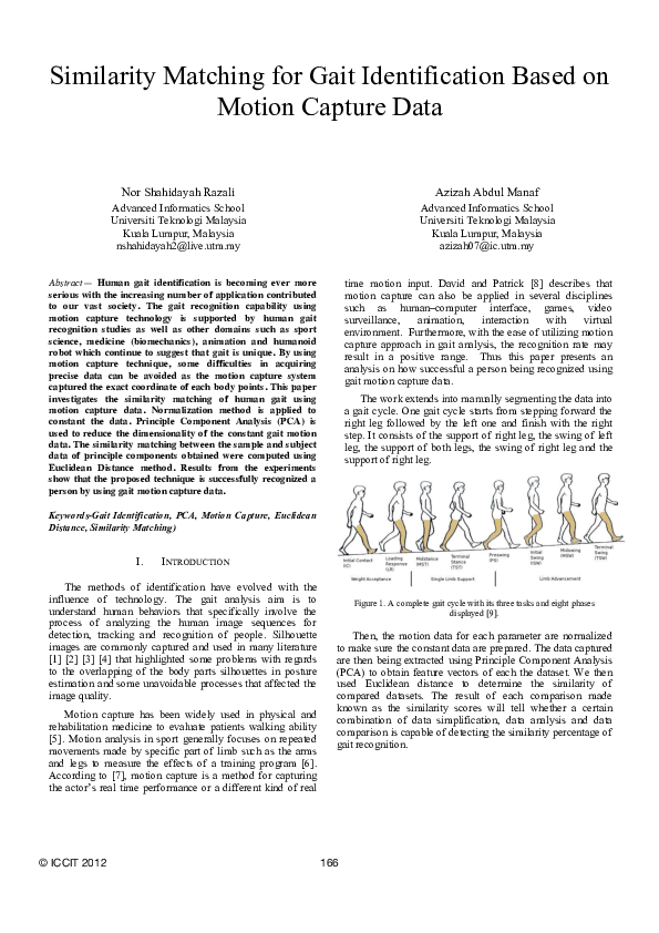 (PDF) Similarity Matching for Gait Identification Based on Motion Capture Data