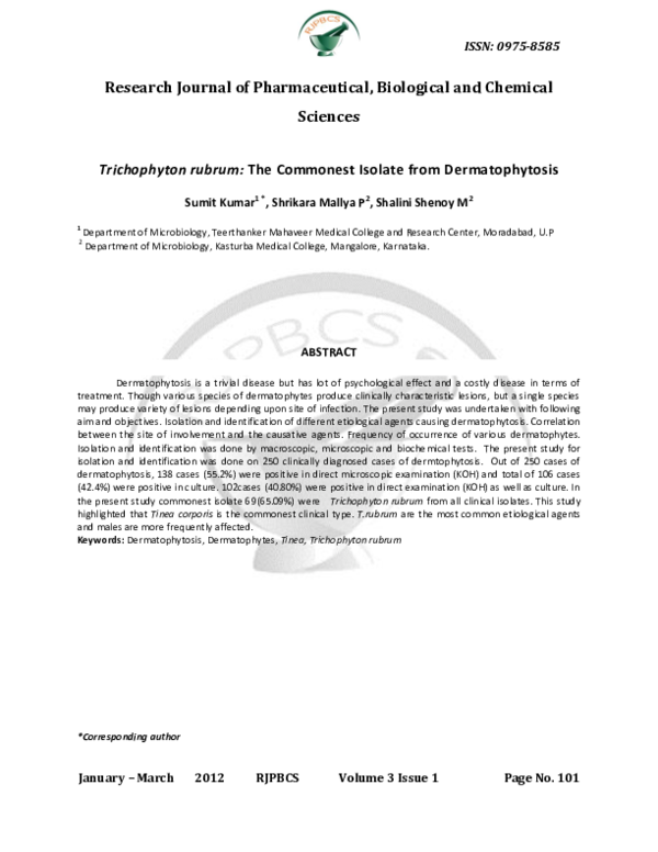(PDF) Trichophyton rubrum: The Commonest Isolate from Dermatophytosis