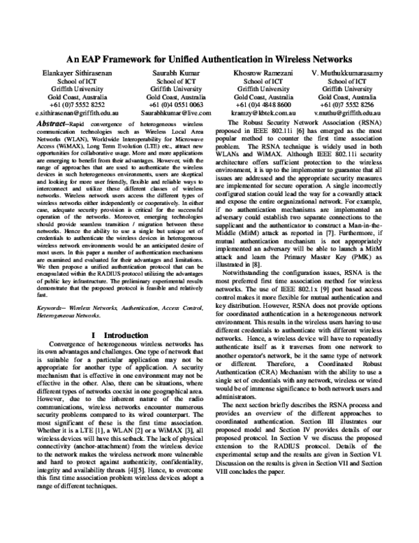 (PDF) An EAP Framework for Unified Authentication in Wireless Networks