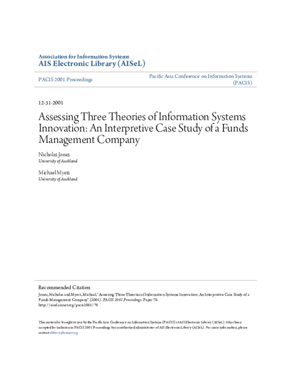 (PDF) Assessing Three Theories of Information Systems Innovation