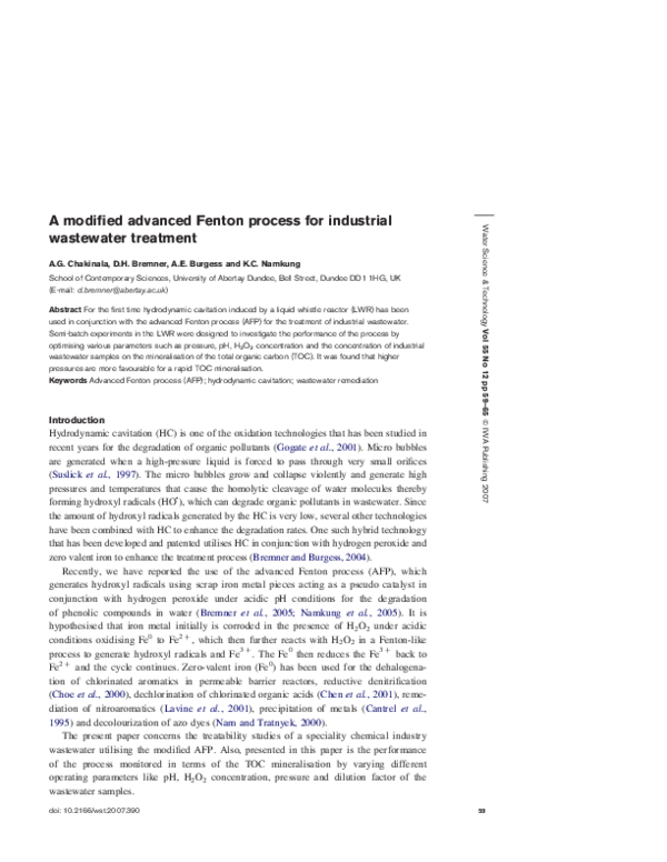 (PDF) A modified advanced Fenton process for industrial wastewater ...