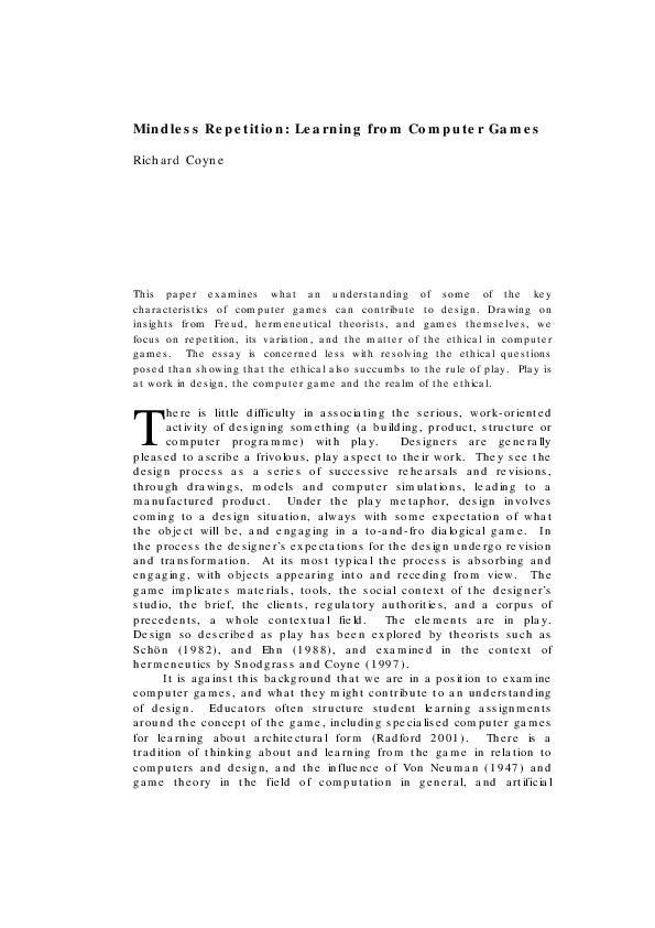 (PDF) Mindless repetition: Learning from computer games