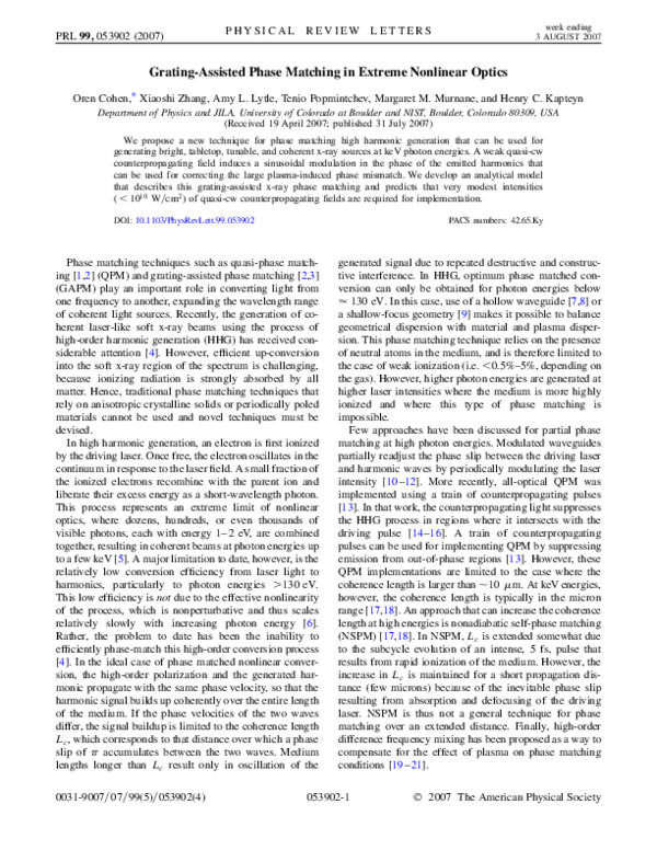 (PDF) Grating-assisted phase matching in extreme nonlinear optics