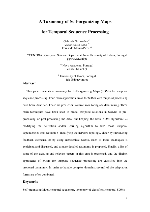 (PDF) A taxonomy of Self-organizing Maps for temporal sequence processing