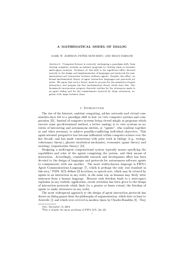 (PDF) A mathematical model of dialog
