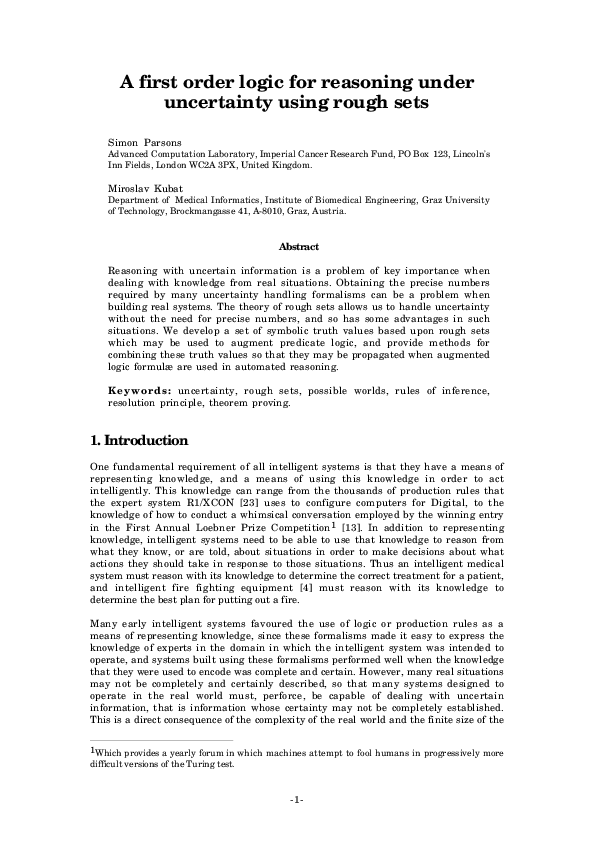 (PDF) A first-order logic for reasoning under uncertainty using rough sets