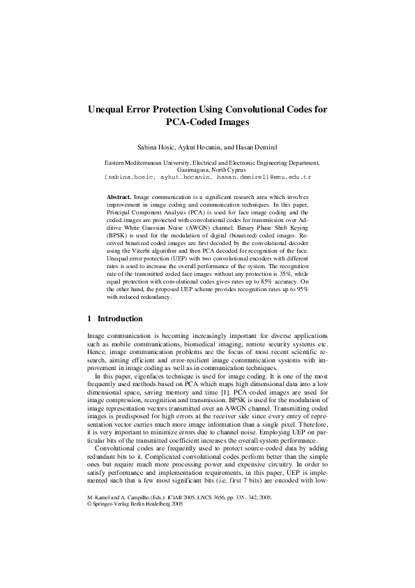 Pdf Unequal Error Protection Using Convolutional Codes For Pca Coded