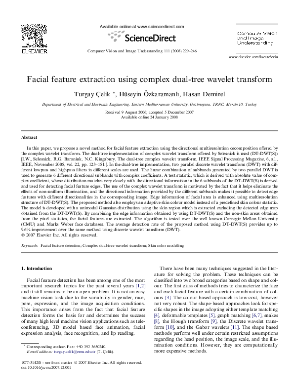 Pdf Facial Feature Extraction Using Complex Dual Tree Wavelet Transform