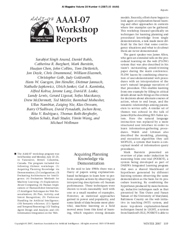 (PDF) AAAI-07 Workshop Reports