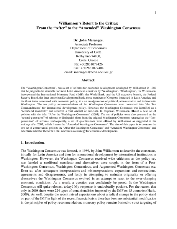 (PDF) Williamson’s Retort to the Critics: From the “After” to the ...