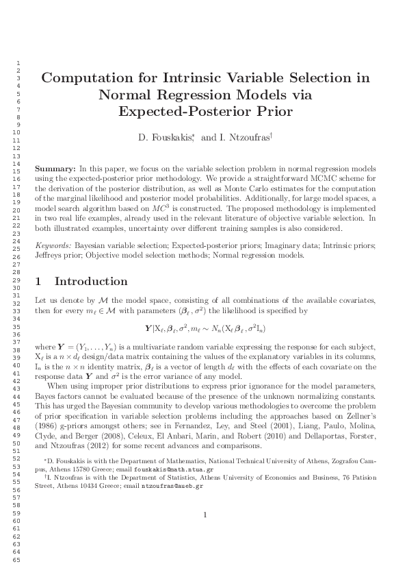 Pdf Computation For Intrinsic Variable Selection In Normal Regression