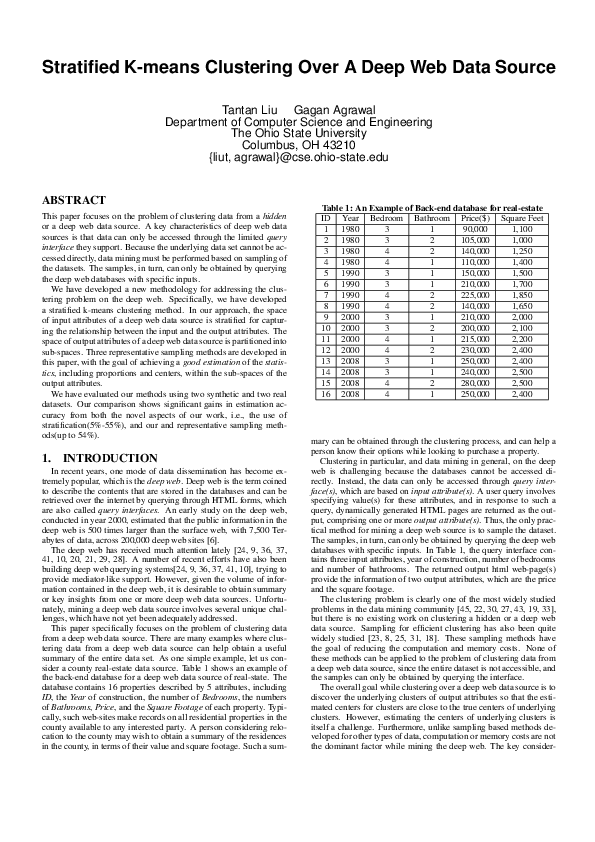 (PDF) Stratified k-means clustering over a deep web data source