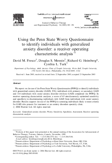 Using the Penn State Worry Questionnaire to identify individuals with ...