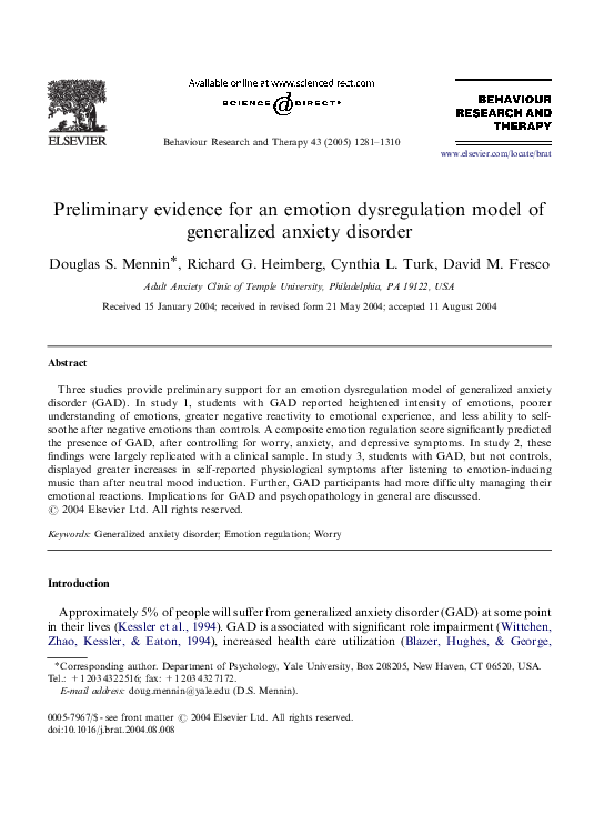 (PDF) Preliminary evidence for an emotion dysregulation model of ...