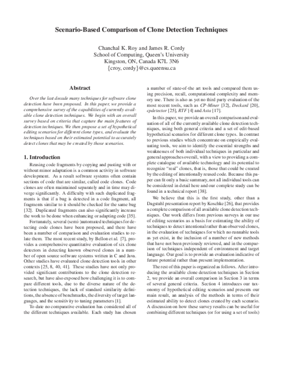 (PDF) Scenario-Based Comparison of Clone Detection Techniques