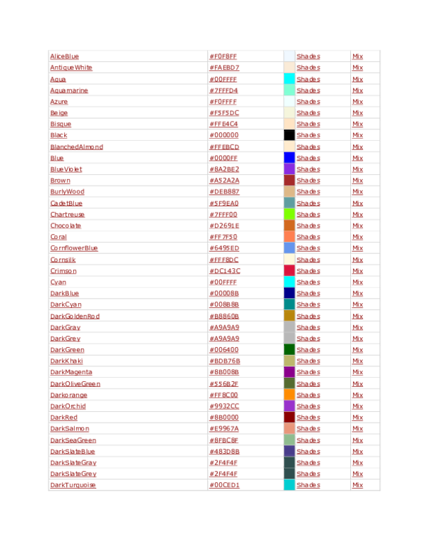 (DOC) codes of diferent colors tht can be used in html.like web ...