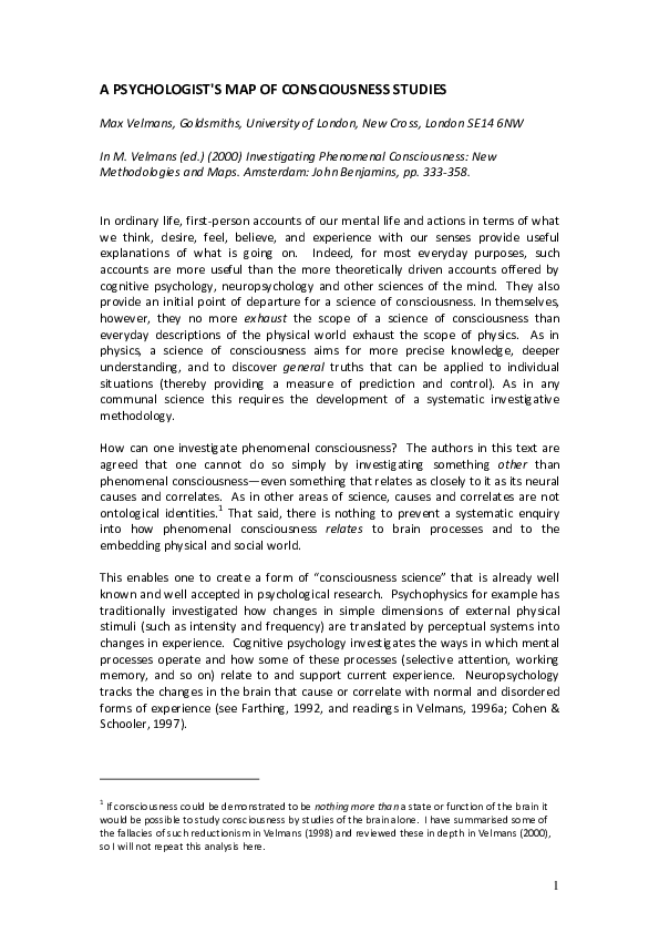 (PDF) A psychologist's map of consciousness studies