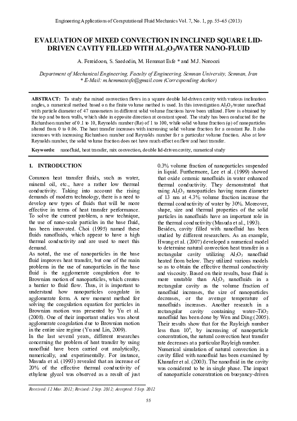 Pdf Evaluation Of Mixed Convection In Inclined Square Lid Driven Cavity Filled With Al2o3