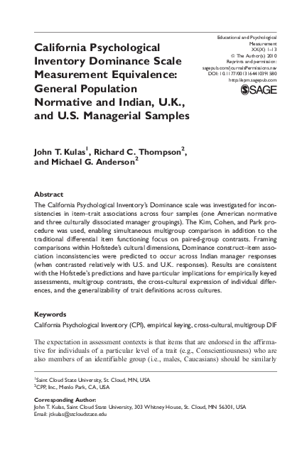 (PDF) California Psychological Inventory Dominance Scale Measurement ...