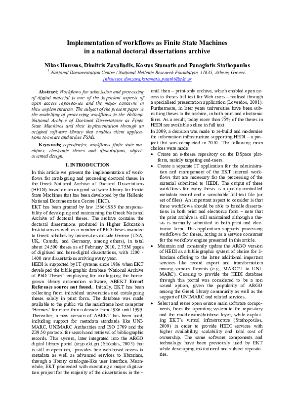 (PDF) Implementation of workflows as Finite State Machines in a ... (PDF) Implementation of workflows as Finite State Machines in a ...