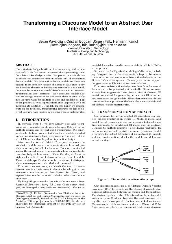 (PDF) Transforming a Discourse Model to an Abstract User Interface Model
